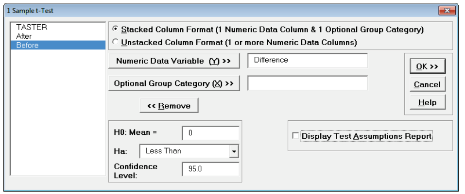 SigmaXL | Paired t-Tests in Excel using SigmaXL
